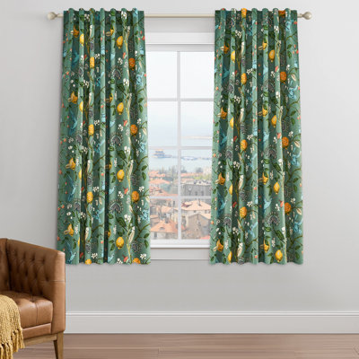 Lark Manor™ Lark Manor 100% Blackout Linen Floral Patterned Curtains Double Layer Drape Rod ...